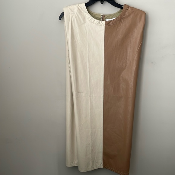 Gilli | Dresses | Gilli Colorblock Faux Leather Dress Cream Beige ...